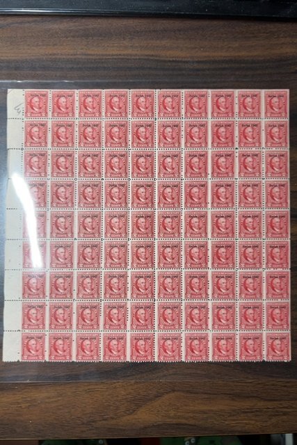 Scott R462 1947 2c Dated Red Documentary Revenue Mint Block of 90 NH ...