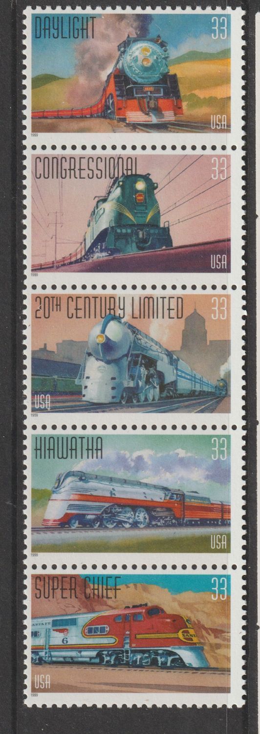 Scott# 3337a 1999 33c Famous Trains Issue VF MNH Strip | United States ...