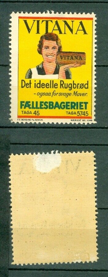 Denmark. 1930 +_ Poster Stamp. MH. Hinge Mark "Vitana" Rye Bread. Co-Op ...