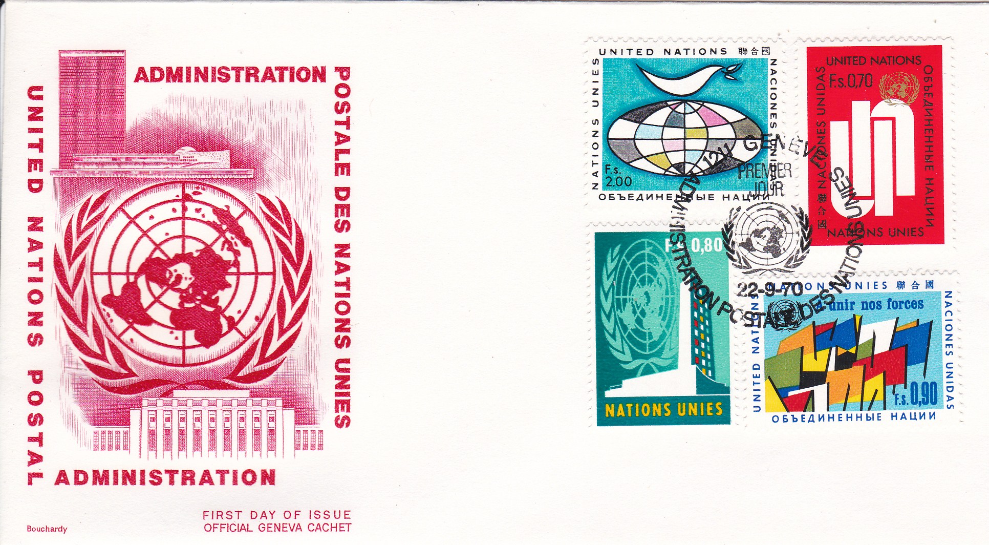 U.N. - Geneva # 7, 9, 10 & 12, Cacheted First Day Cover | Worldwide ...