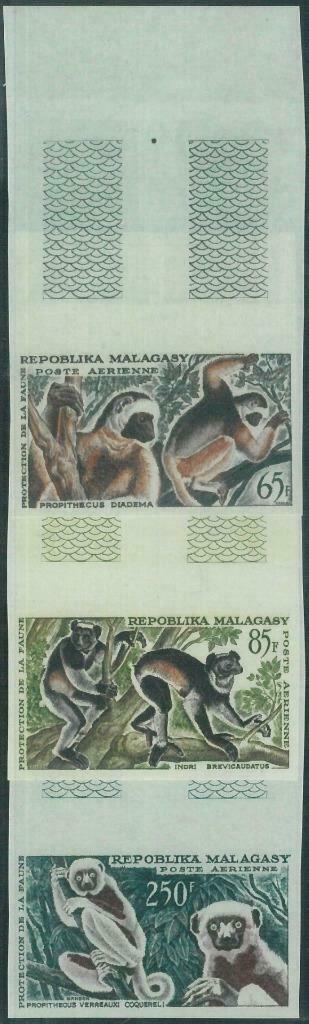 88103-MADAGASCAR STAMPS: Yvert PA # 84/86 - IMPERF non denteles LEMURS ...
