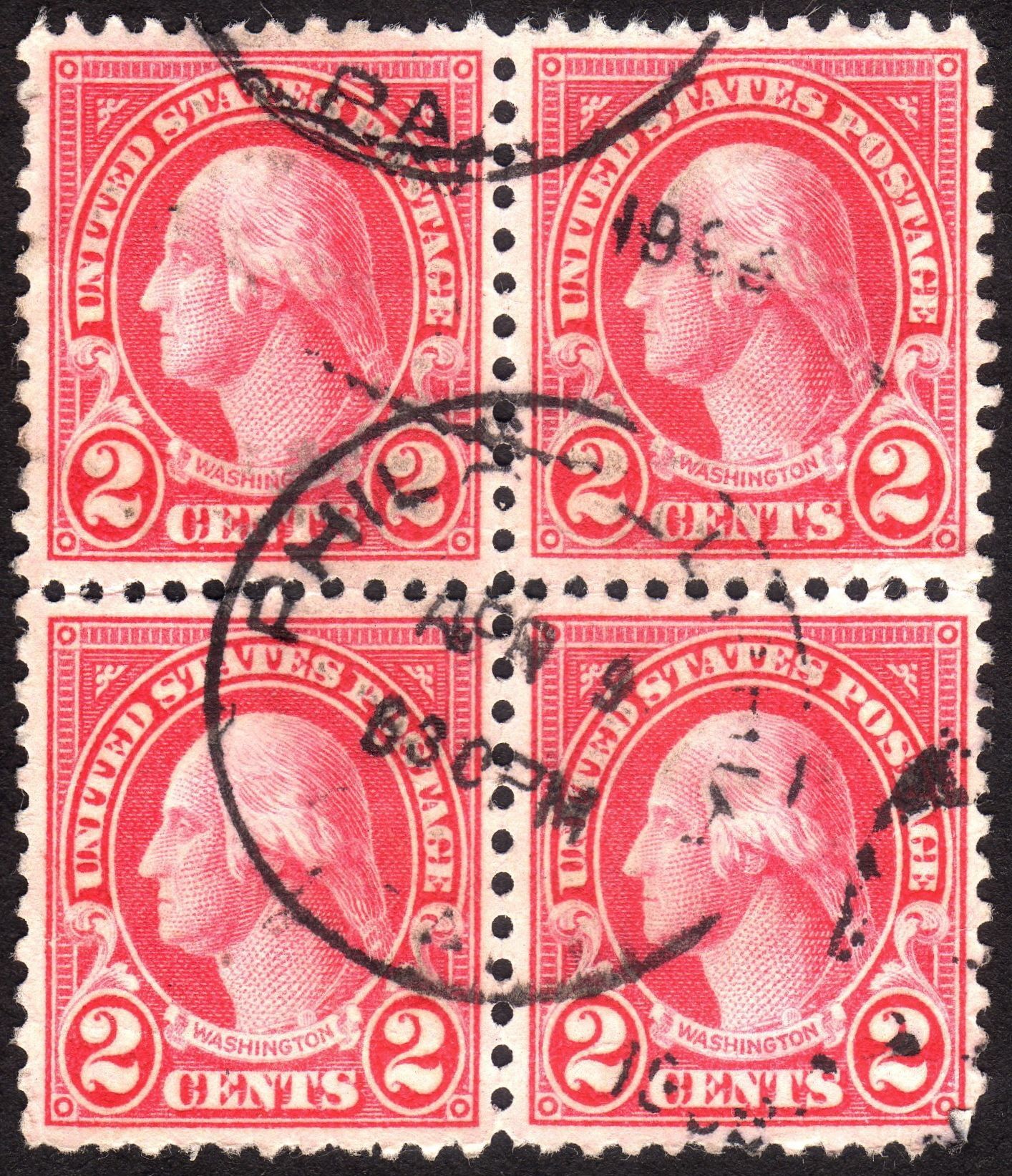 1926, US 2c, Washington, Used, Block of 4, Sc 634 | United States ...