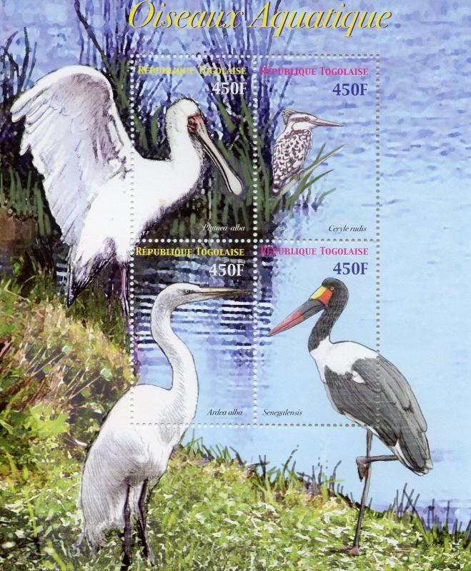 Togo Birds on Stamps 2006 MNH Waterbirds Spoonbill Stork Kingfishers 4v ...