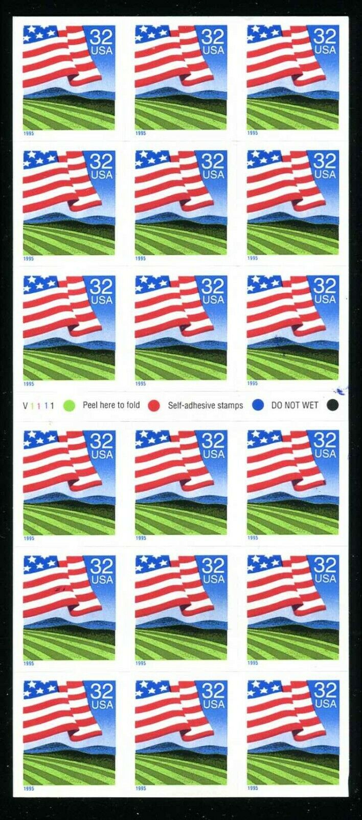 US 32¢ Flag Over Field Booklet Pane of 18 Stamps SC# 2919a | United ...