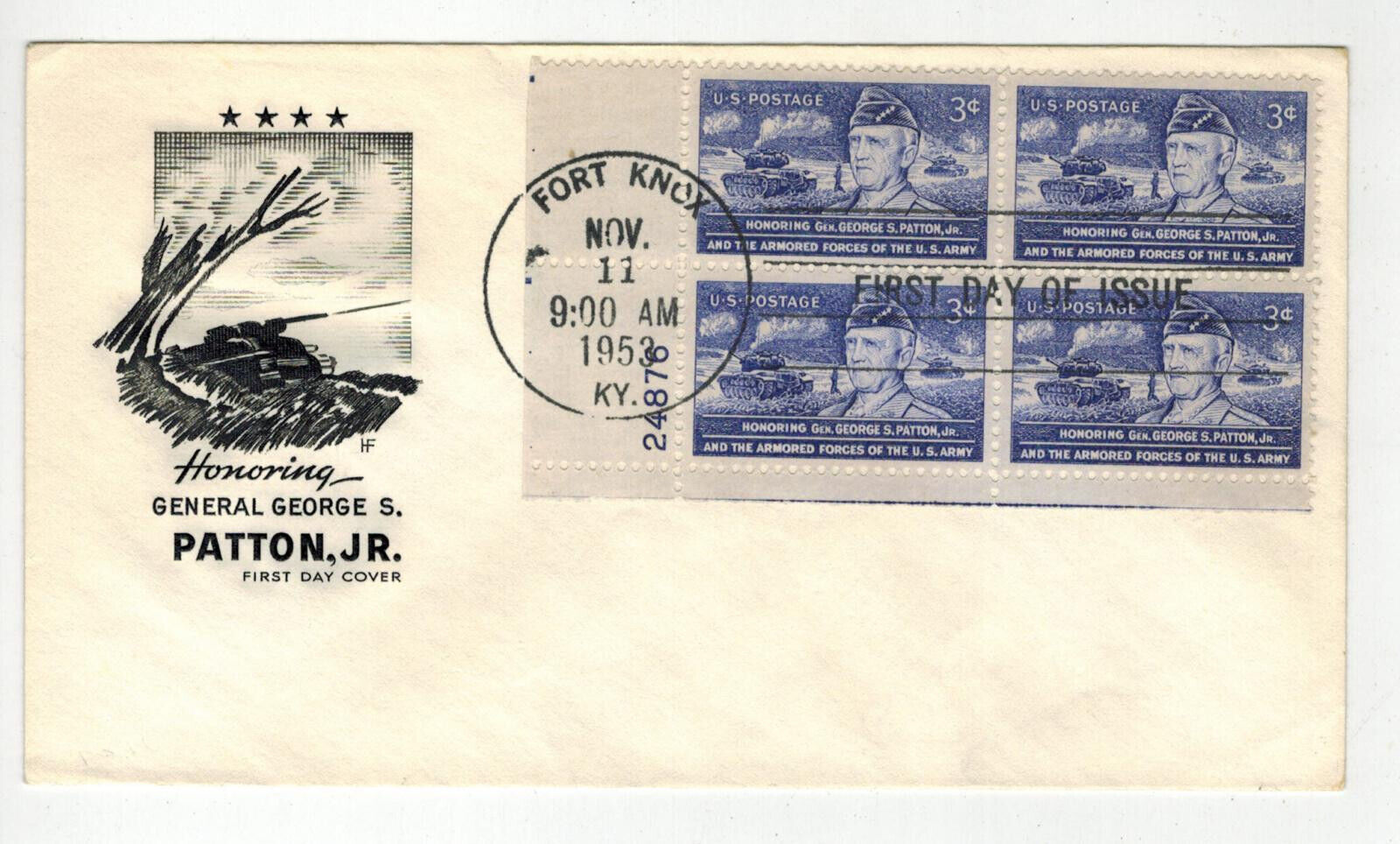 1953 PLATE BLOCK MILITARY 1026 GENERAL GEORGE PATTON Fort Knox Kentucky ...