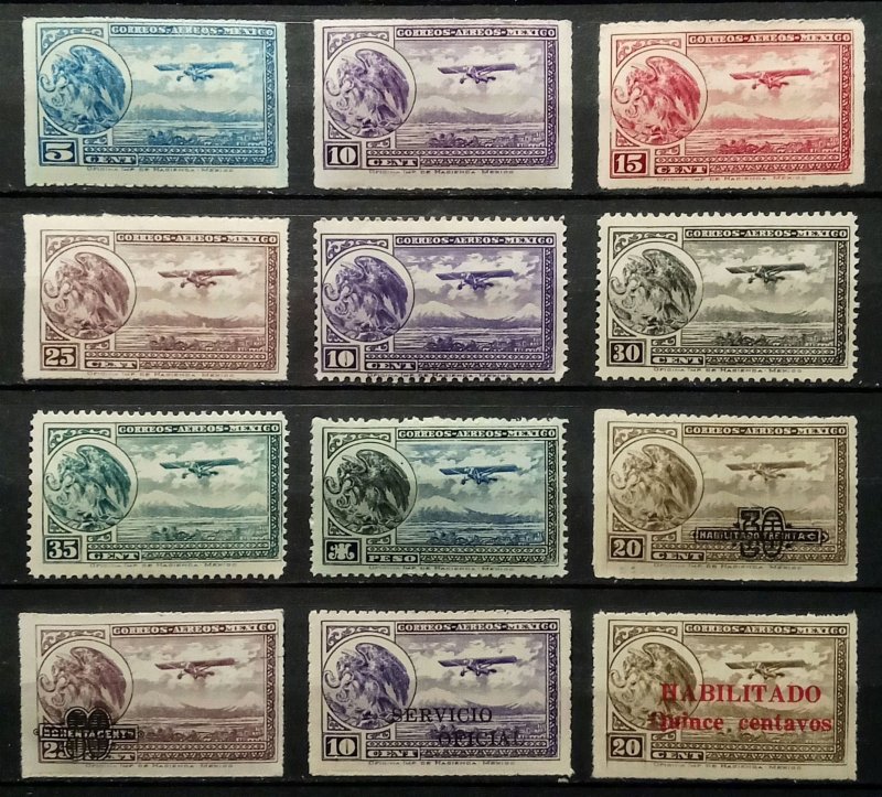 Mexico airplanes & coat of arms 12 stamps 1929 1930 unused condition as ...