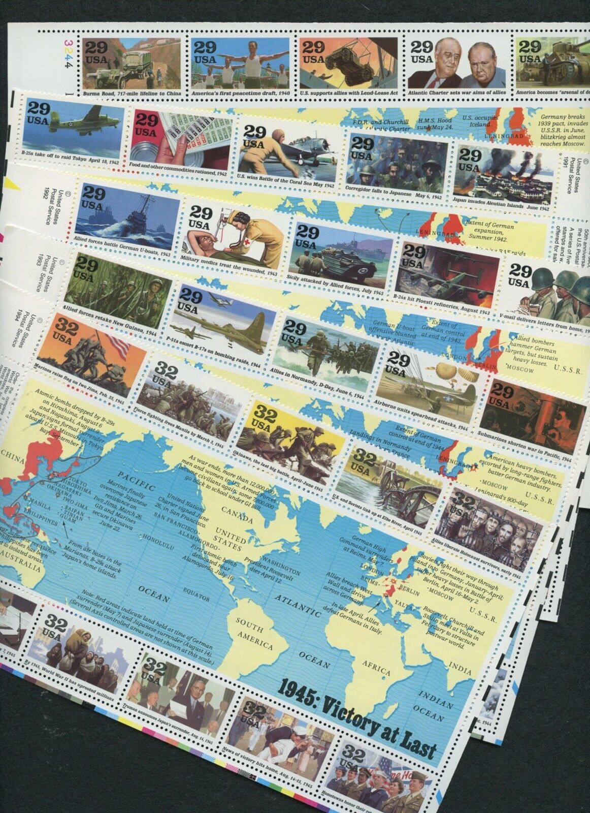US Scott 2559,2697,2765,2838,2981 WW2 FIVE Panes of 10 Mint NH | United ...