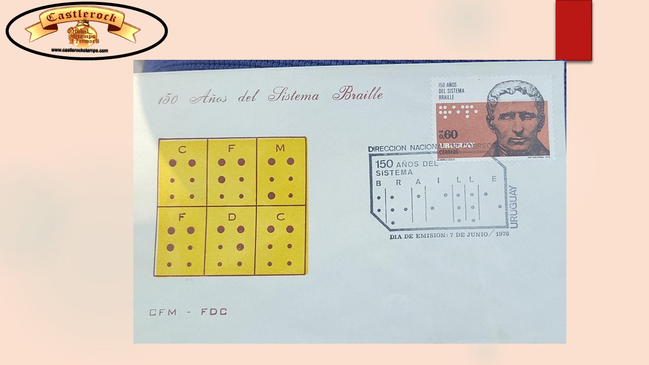 O) 1976 Uruguay, Louis Braille, Braille System or Cecography, FDC XF ...