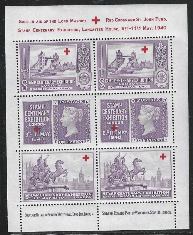 Stamp Centenary Exhibition, 1940, London, Pale Violet, Sheet of 6 ...