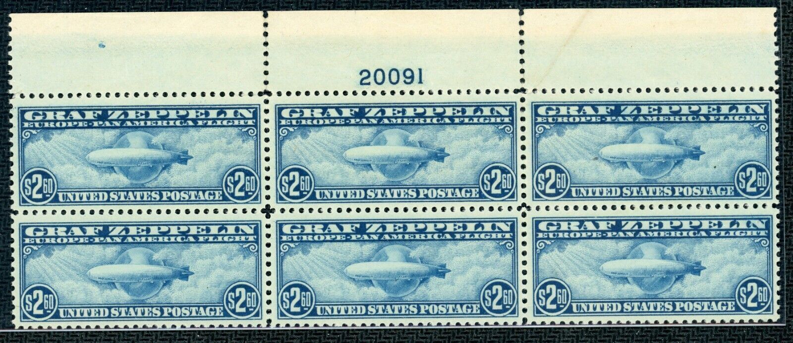 SC #C15 Zeppelin TOP Plate Block Mint XF OG NH Tiny Mark on Margin SCV ...