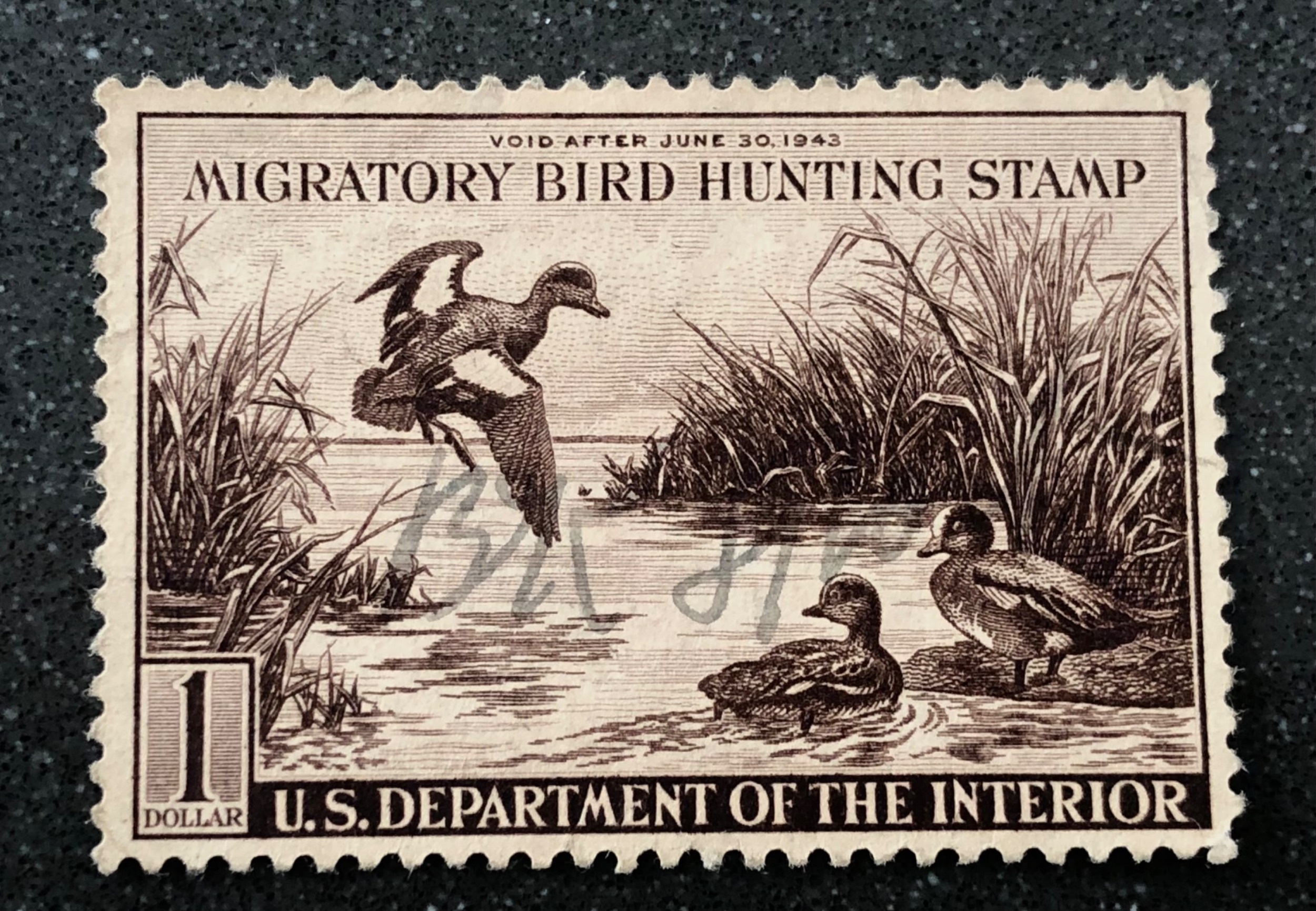 US scott# RW9 1942 $1 Federal Duck Stamp used in excellent condition ...