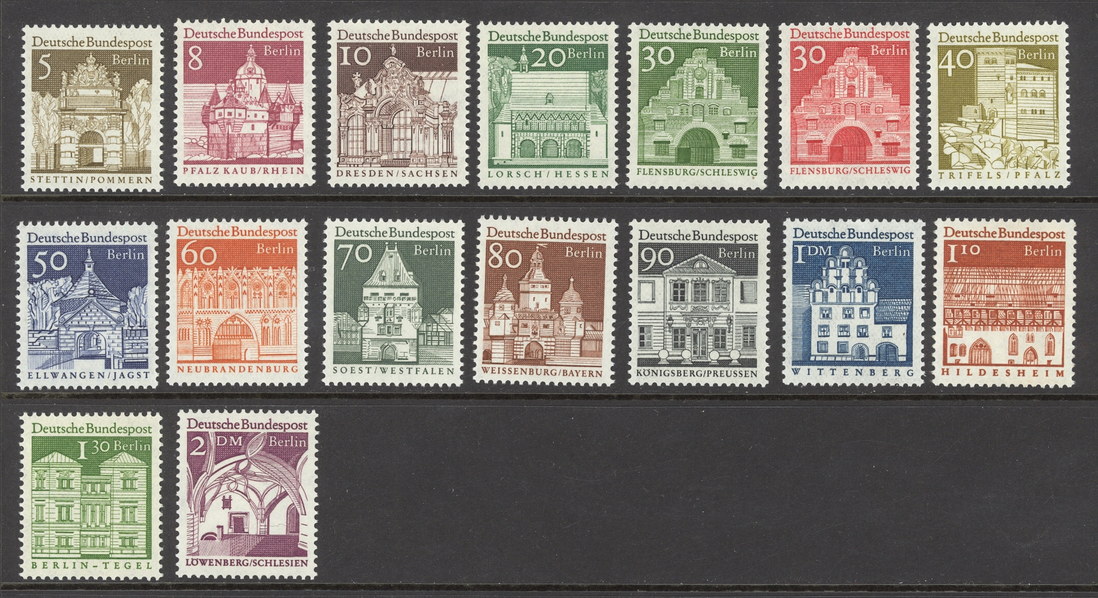 Germany Berlin Sc# 9N235-9N250 MNH 1966-1969 5pf-2m Buildings | Europe ...