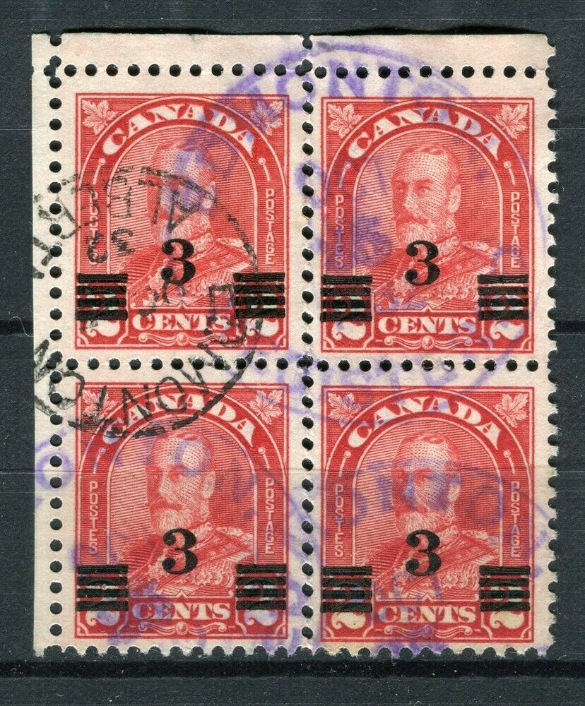 CANADA 1930s early GV surcharged issue used 3c. BLOCK | Canada, General ...