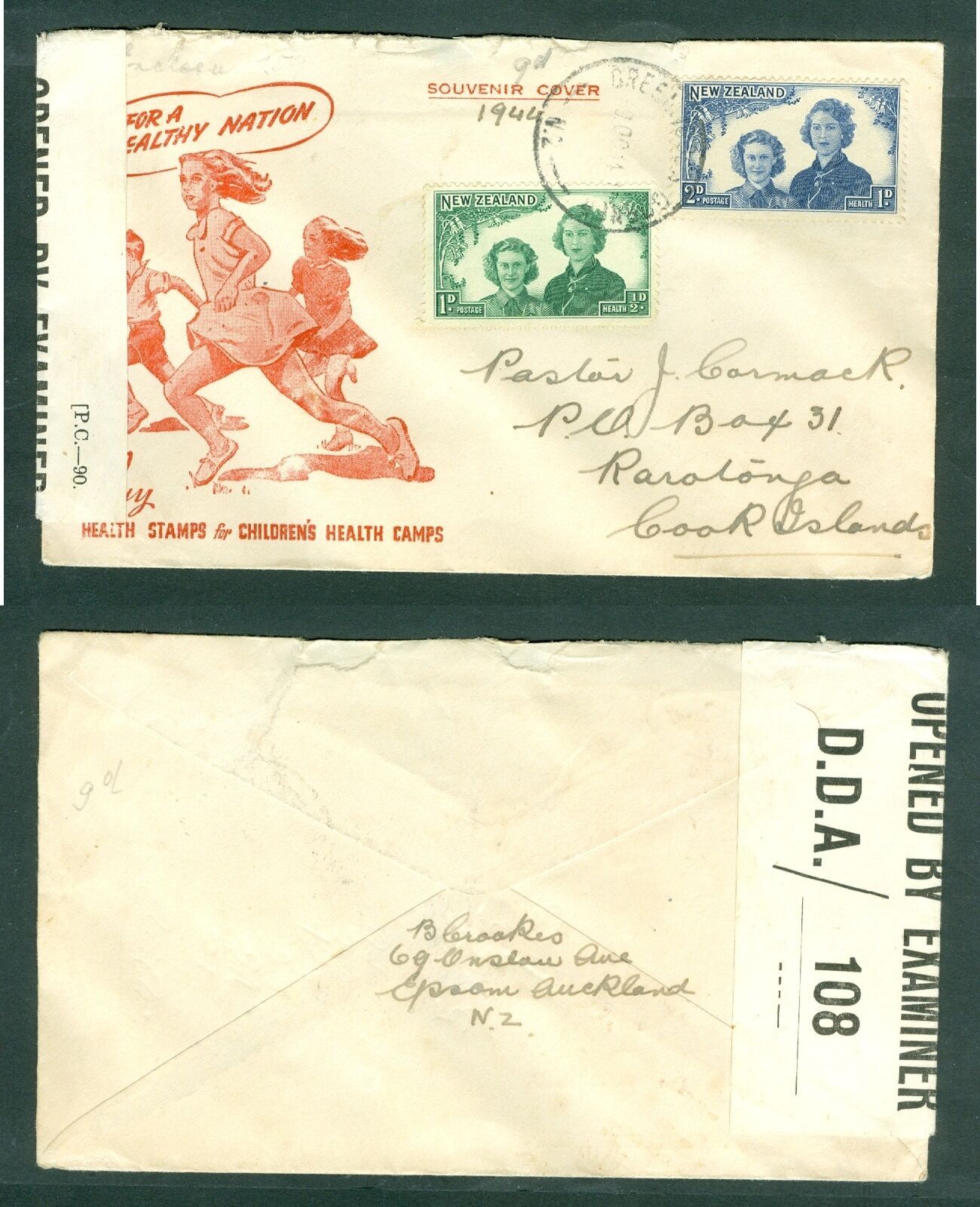 New Zealand.1944 Cover WWII Censor.Health.Princess Elizabeth & Margaret ...
