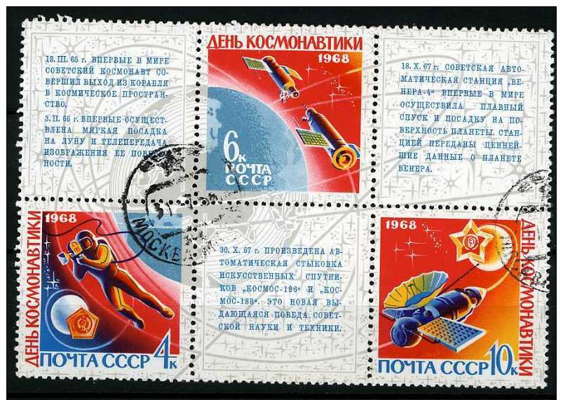 Russia 1968 Scott 3458a block + label, used, Astronauts day | Europe ...
