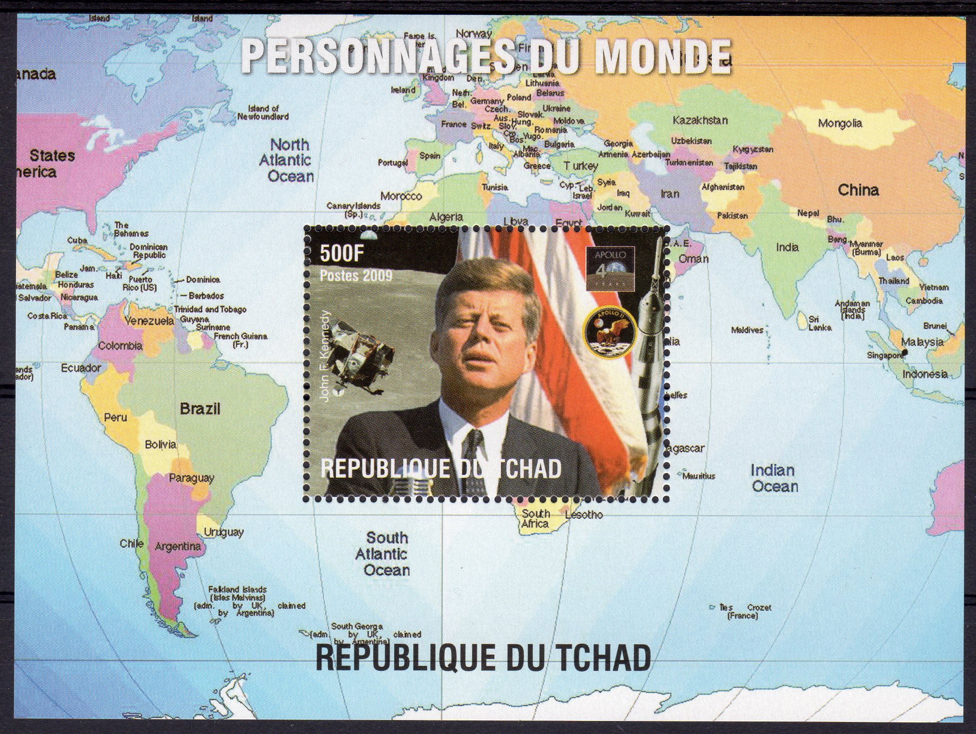 Chad 2009 World Personalities Kennedy/Apollo 11/NASA/Flags S/S ...