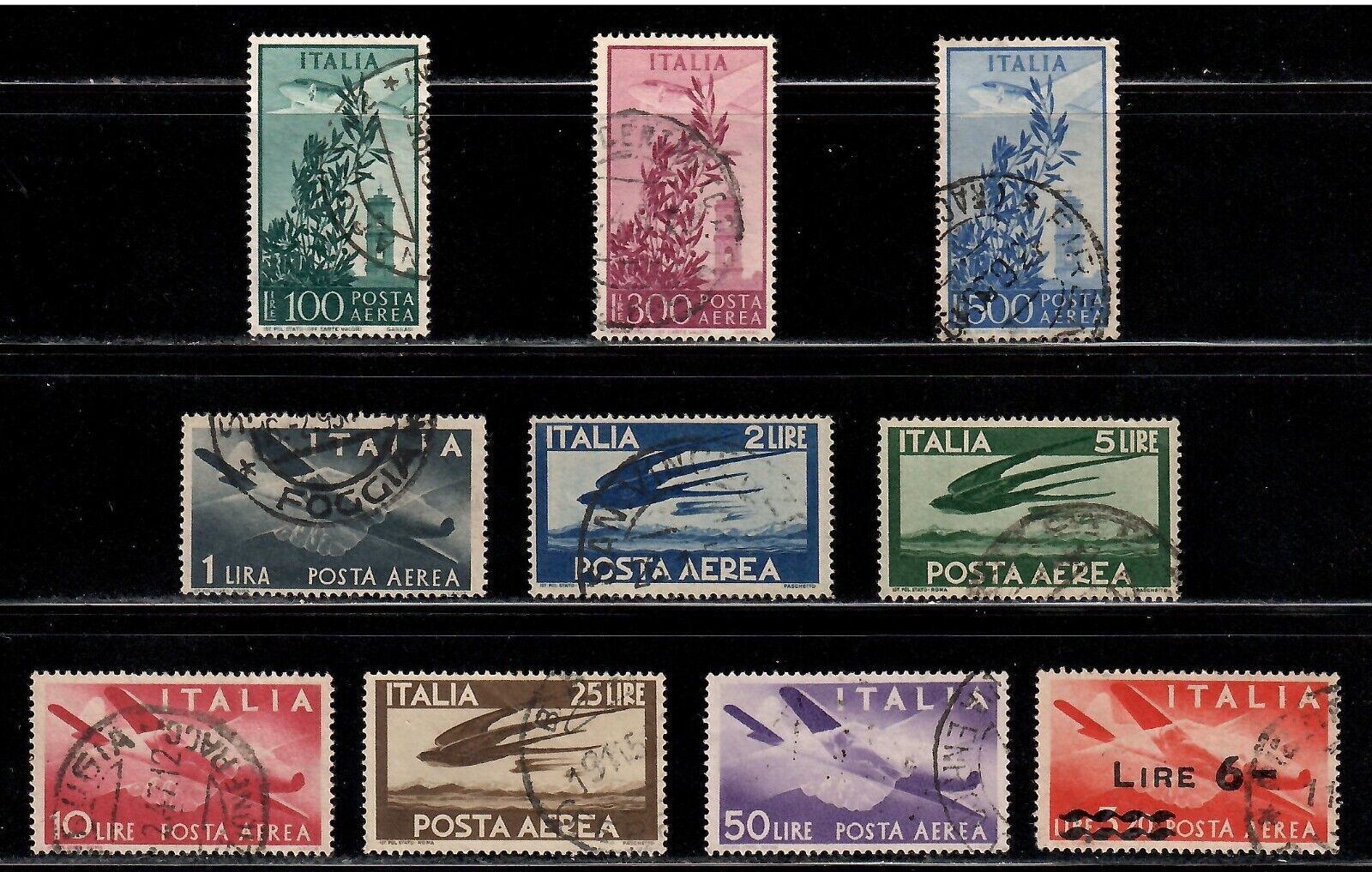 10 Different F-VF Used Airmail Italy Stamps issued 1945 to 1948 - I ...