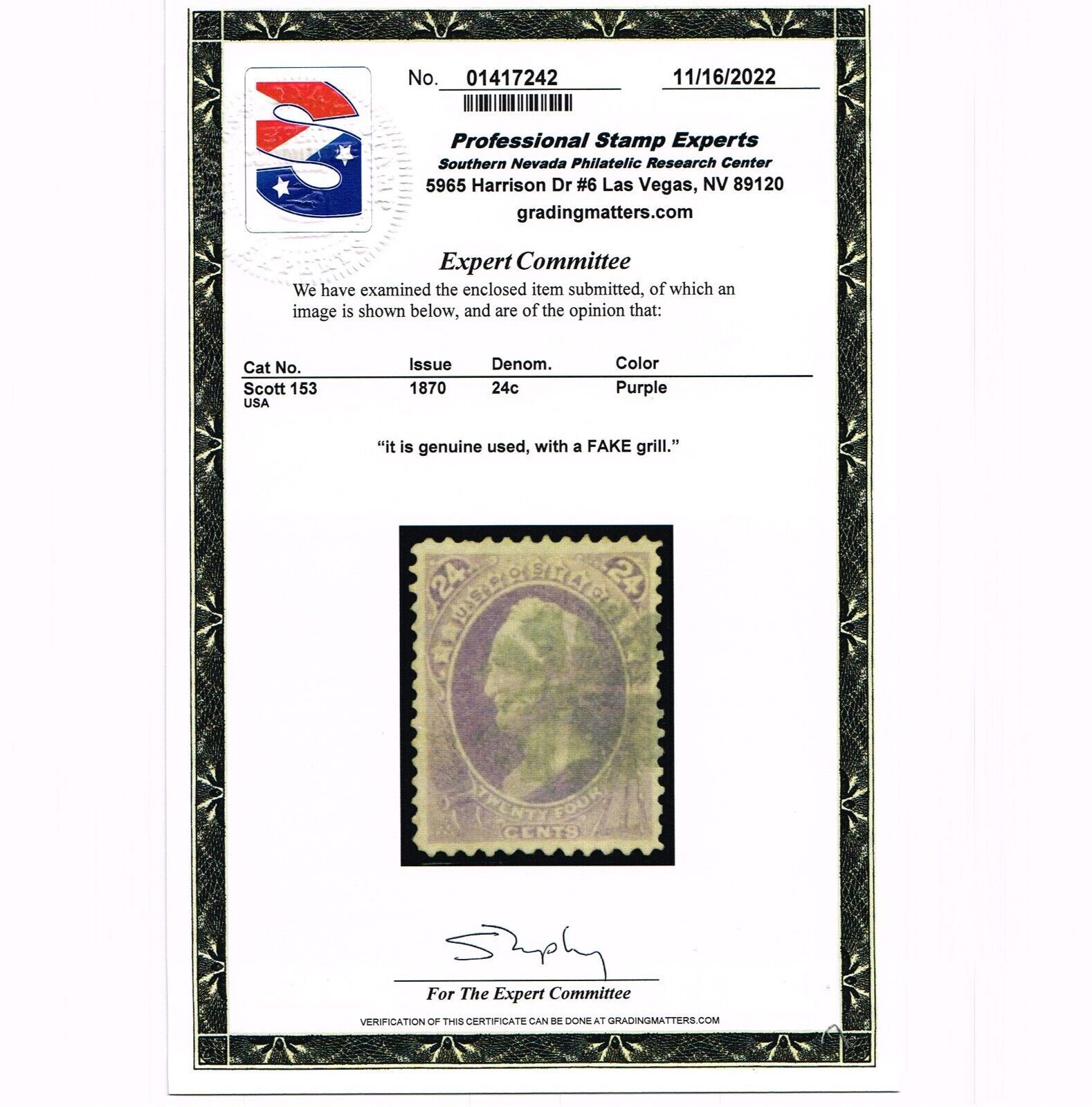 Excellent Scott #153 Vf-Xf Used With H-Grill to Look Like a #142 PSE ...