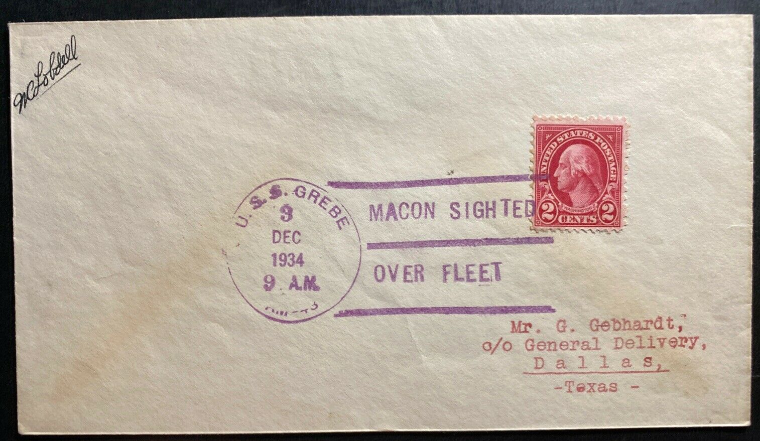 1934 USS Grebe USS Macon ZRS5 Airship zeppelin Sighted Over Fleet cover ...
