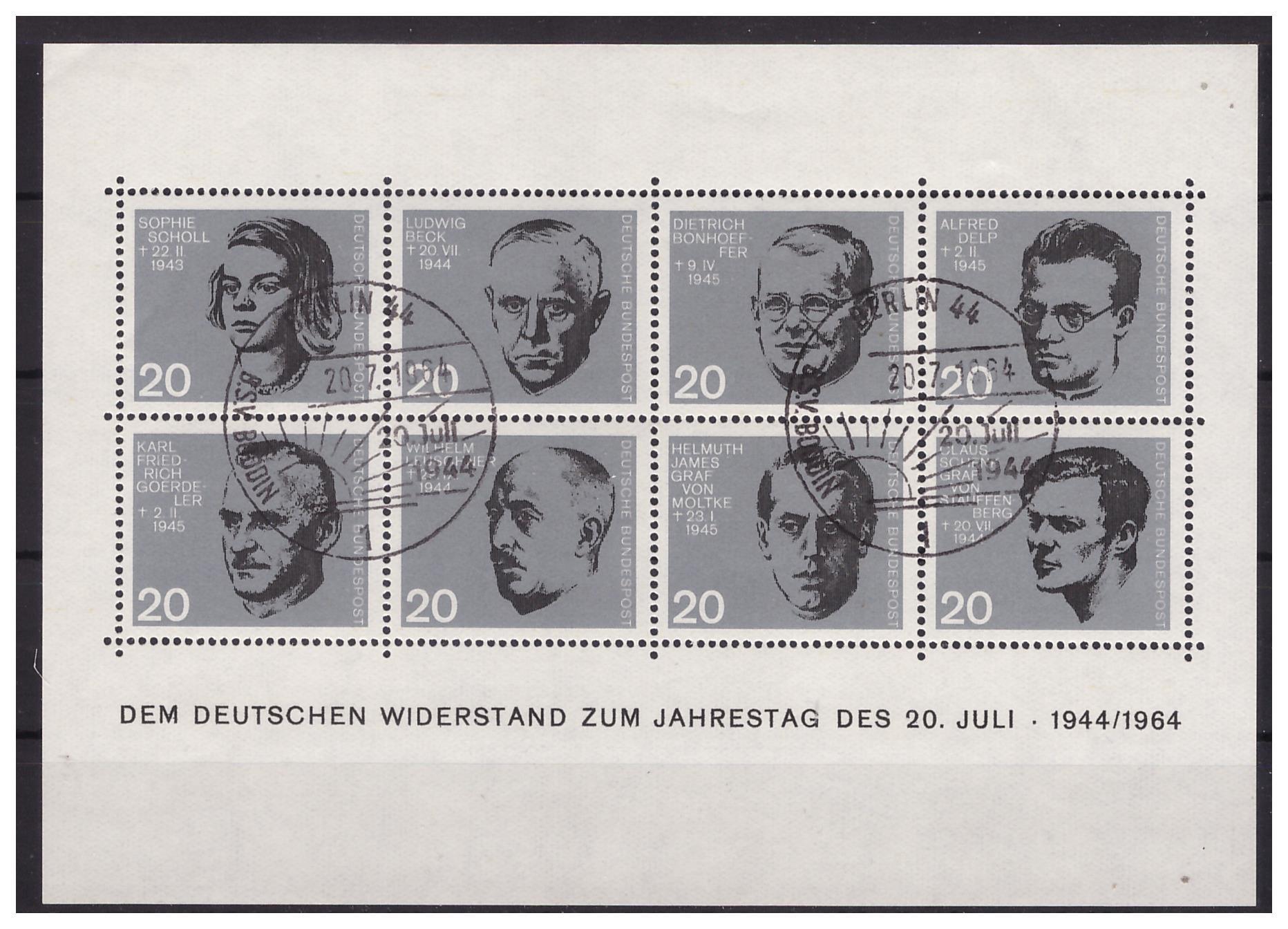 GERMANY 1964 Anti Hitlerite Martyrs sheet of 8 FIRST DAY Cancelation in ...