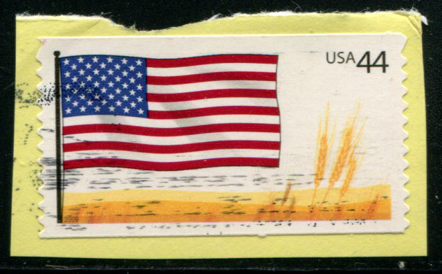 4302 US 44c Flag Series: US Flag & Grain SA coil, used on paper ...