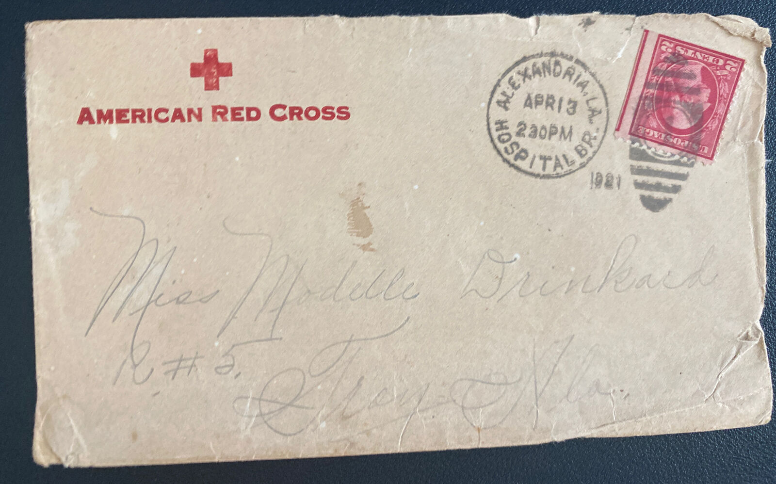 1921 Alexandria La USA Hospital Branch Red Cross Cover To Trey Al ...