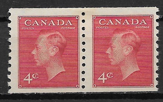 1950 Canada 300 King George VI 4c coil pair with "Postes Postage" MH ...