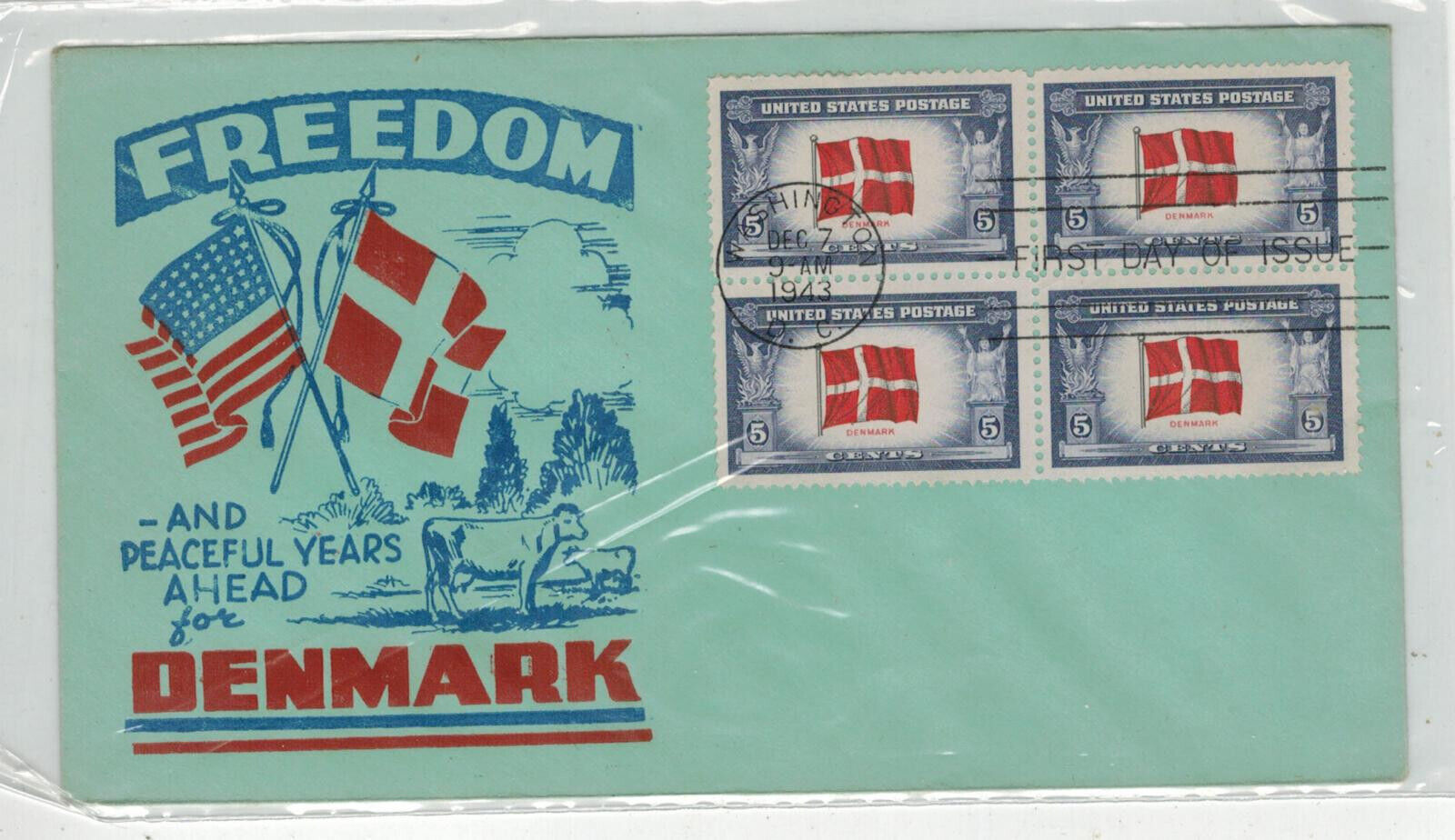 WW2 Patriotic 1943 Overrun Country 920 Denmark Poppenger Blue Envelope ...