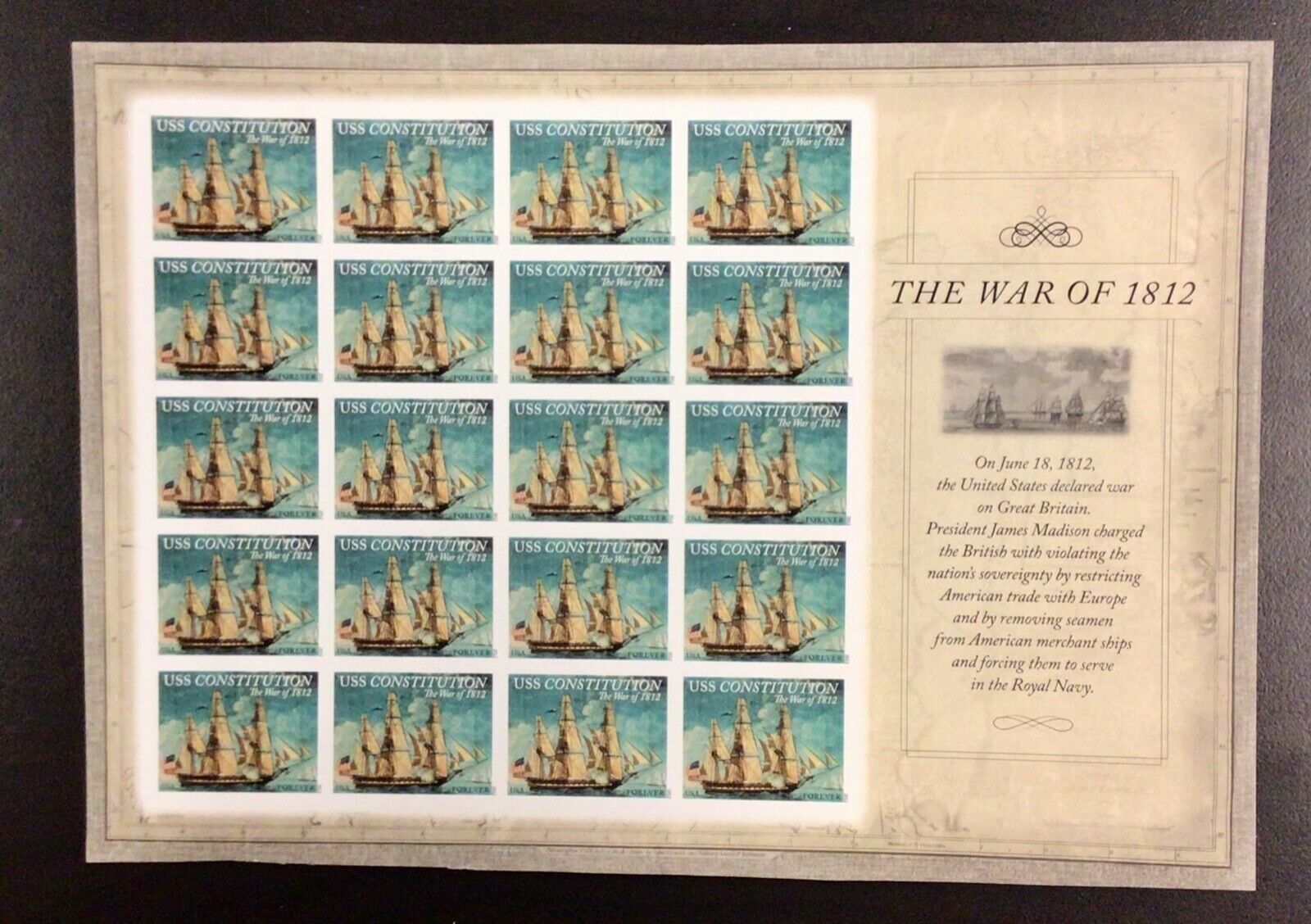 4703a War of 1812 U.S. Constitution Imperf MNH Forever stamps Sheet of ...