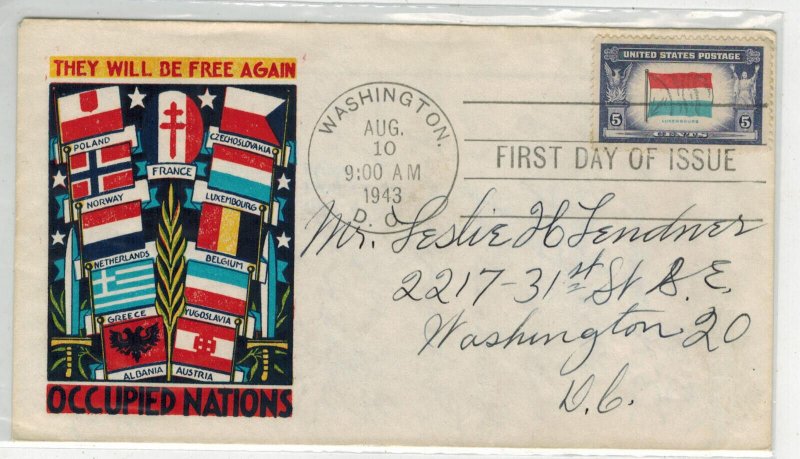 1943 WW2 Patriotic FDC Overrun Countries Staehle 912 Luxembourg Will BE ...