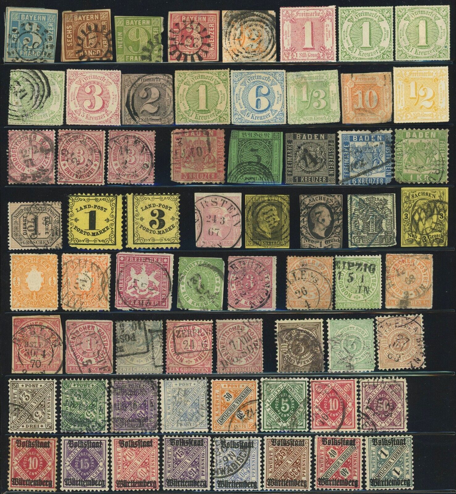 German States Early Postage Stamp Collection Bavaria Baden Saxony ...