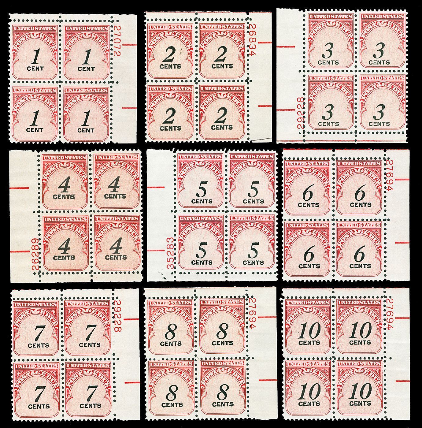 Scott J89-J97 1c to 10c Postage Due Plate Blocks All Mint F-VF NH ...