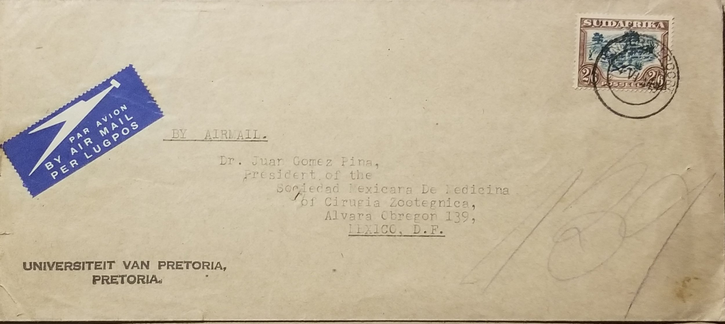 O) 1928 South Africa, Trekking, 2sh6p, Posseel, PER Lugpos, Pretoria ...