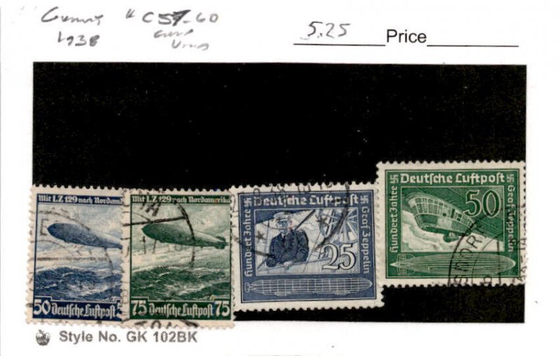 Germany, Postage Stamp, #C57-C60 Used, 1936 Air Post, Hindenburg (AD ...