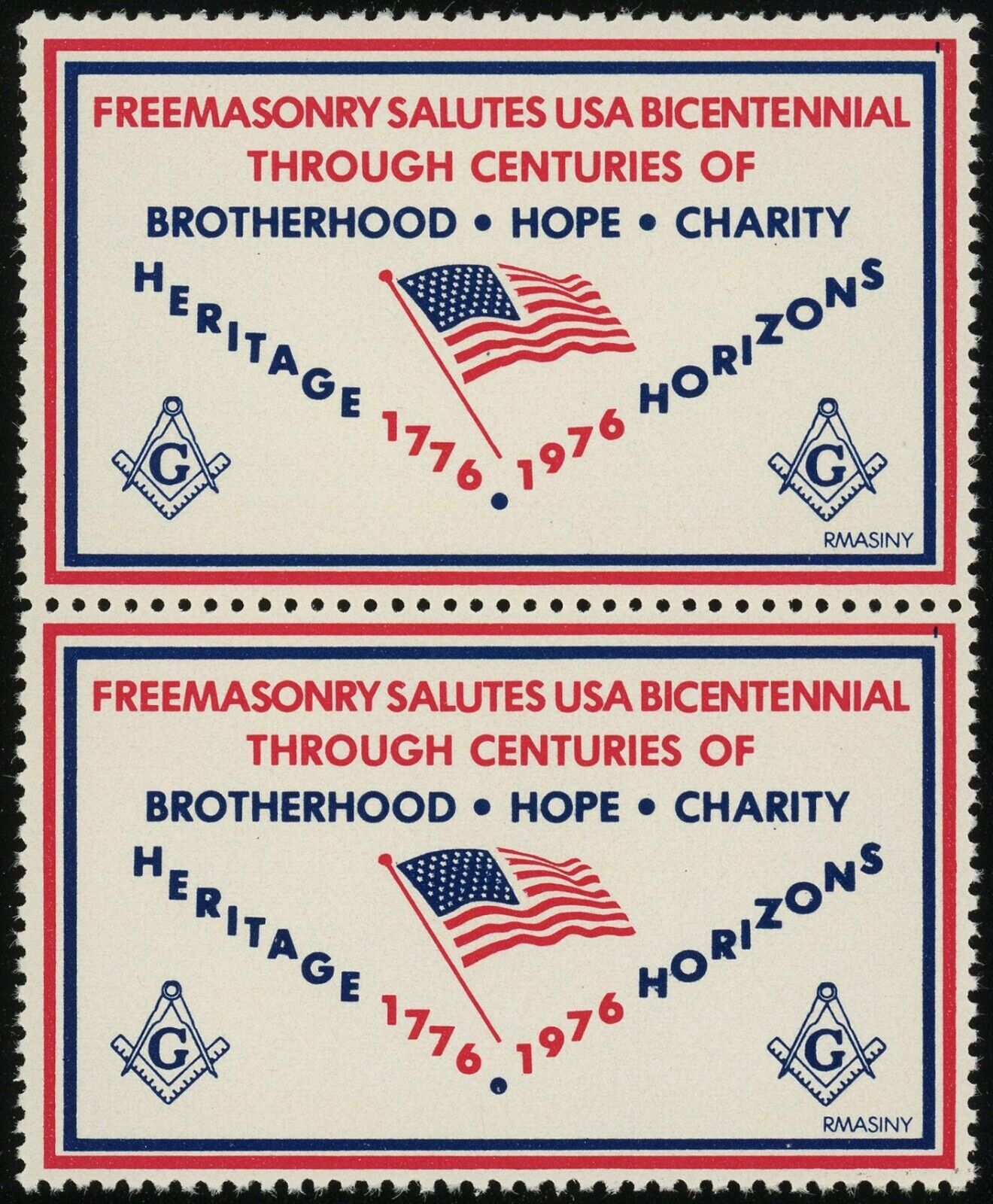 Masonic Bicentennial Stamp 1976 Brotherhood Patriotic Seal USA Label ...
