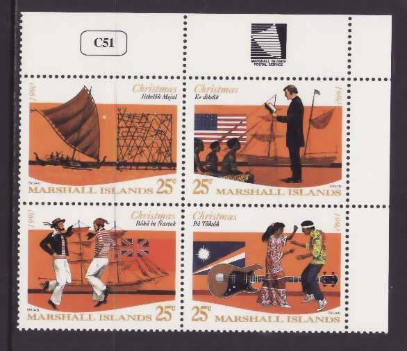 Marshall Islands #380a- id8-unused NH block-Christmas-Ships-1990 ...