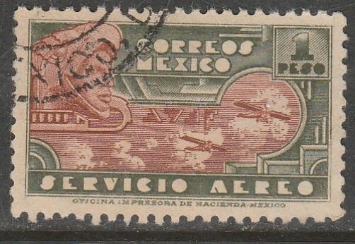 MEXICO C139, $1P 1934 Definitive SINGLE. Aztec Symbols. USED, VF. (1268 ...