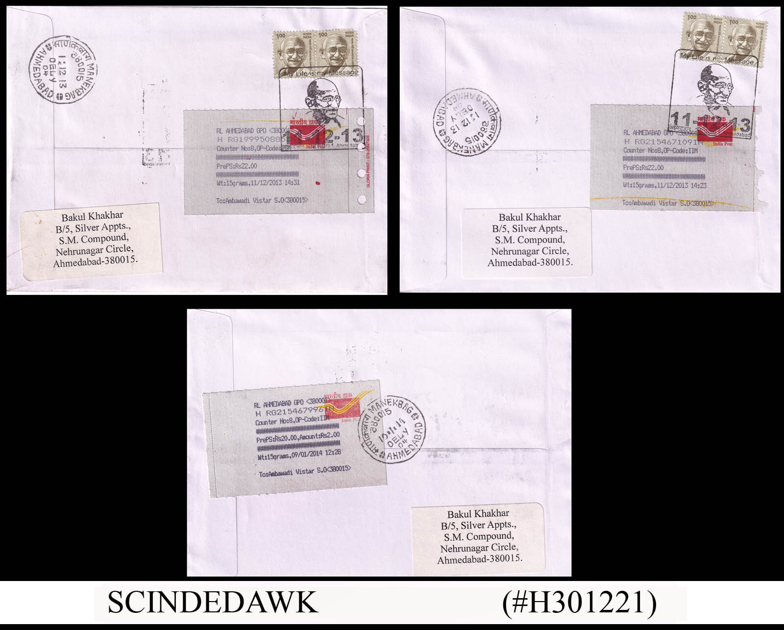 India 2013 3 Registered Covers WH Gandhi Baseline Message on Post ...