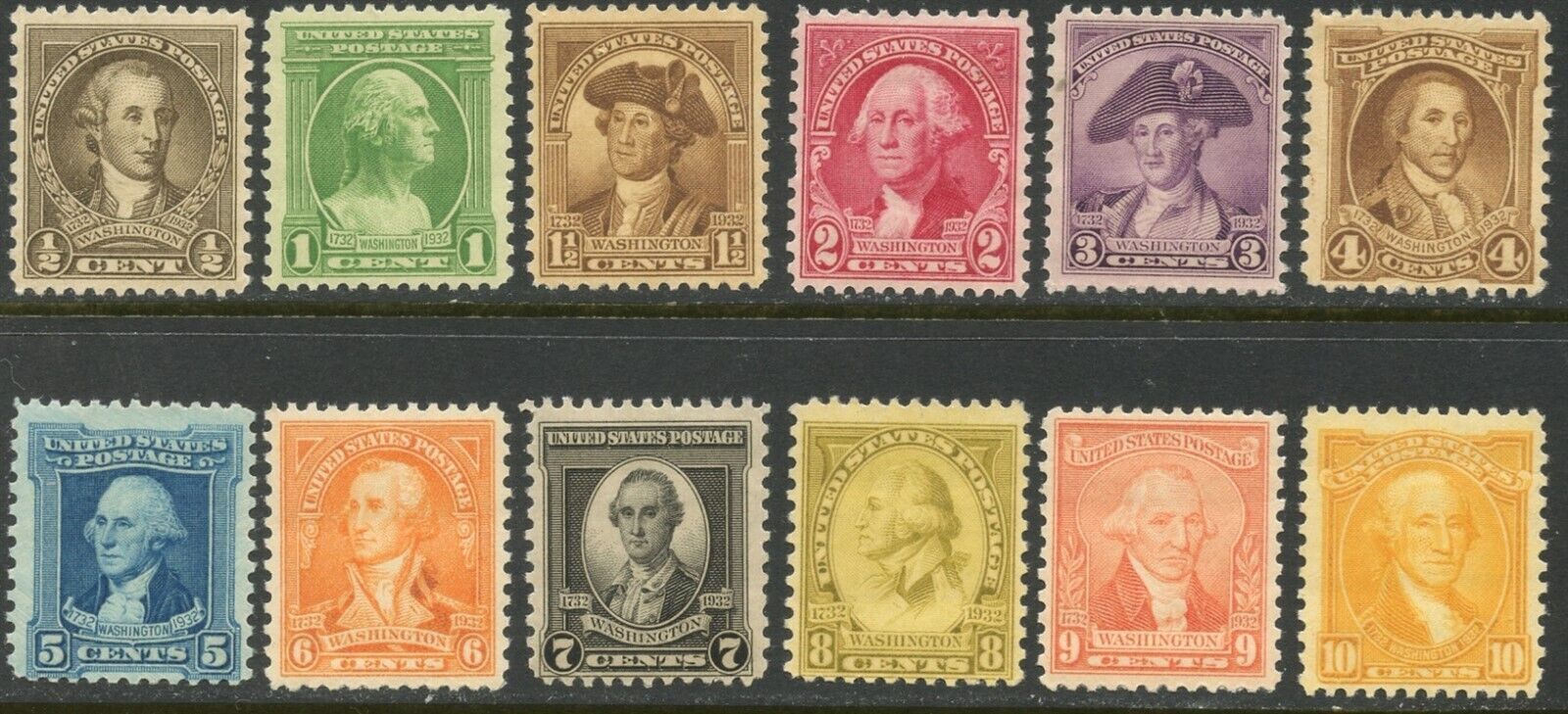 US Sc#704-715 1932 Washington Bicentennial Complete F-VF OG Mint NH ...
