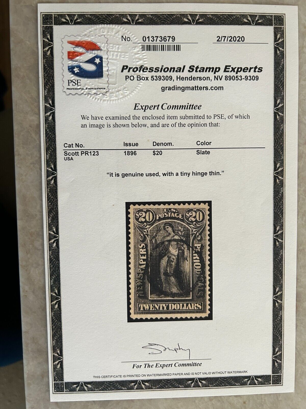 US Stamps PR123 Newspaper XF USED BEAUTIFUL PSE CERT tiny thin - APS ...