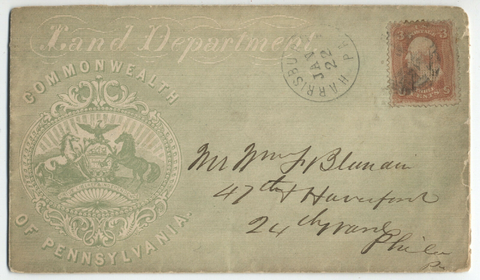 1860s Harrisburg PA state land department allover ad cover [y7054 ...