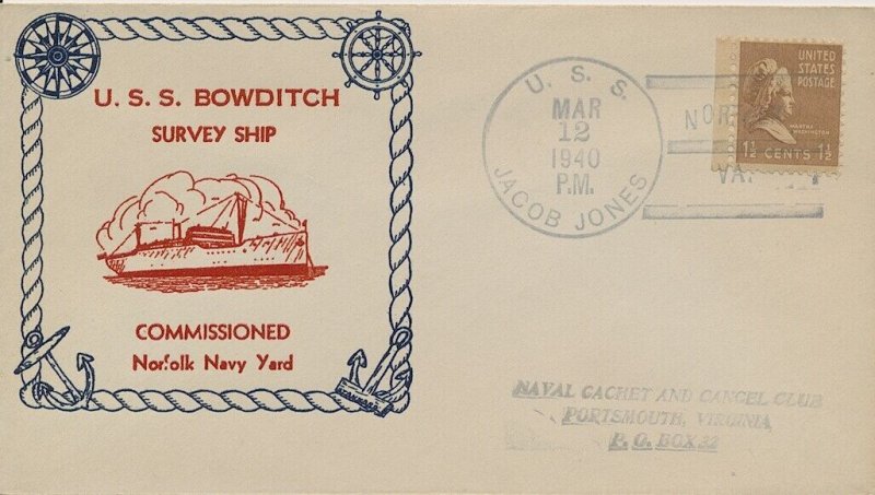 Naval cover USS Bowditch Survey Ship commissioned USS Jacob Jones ...
