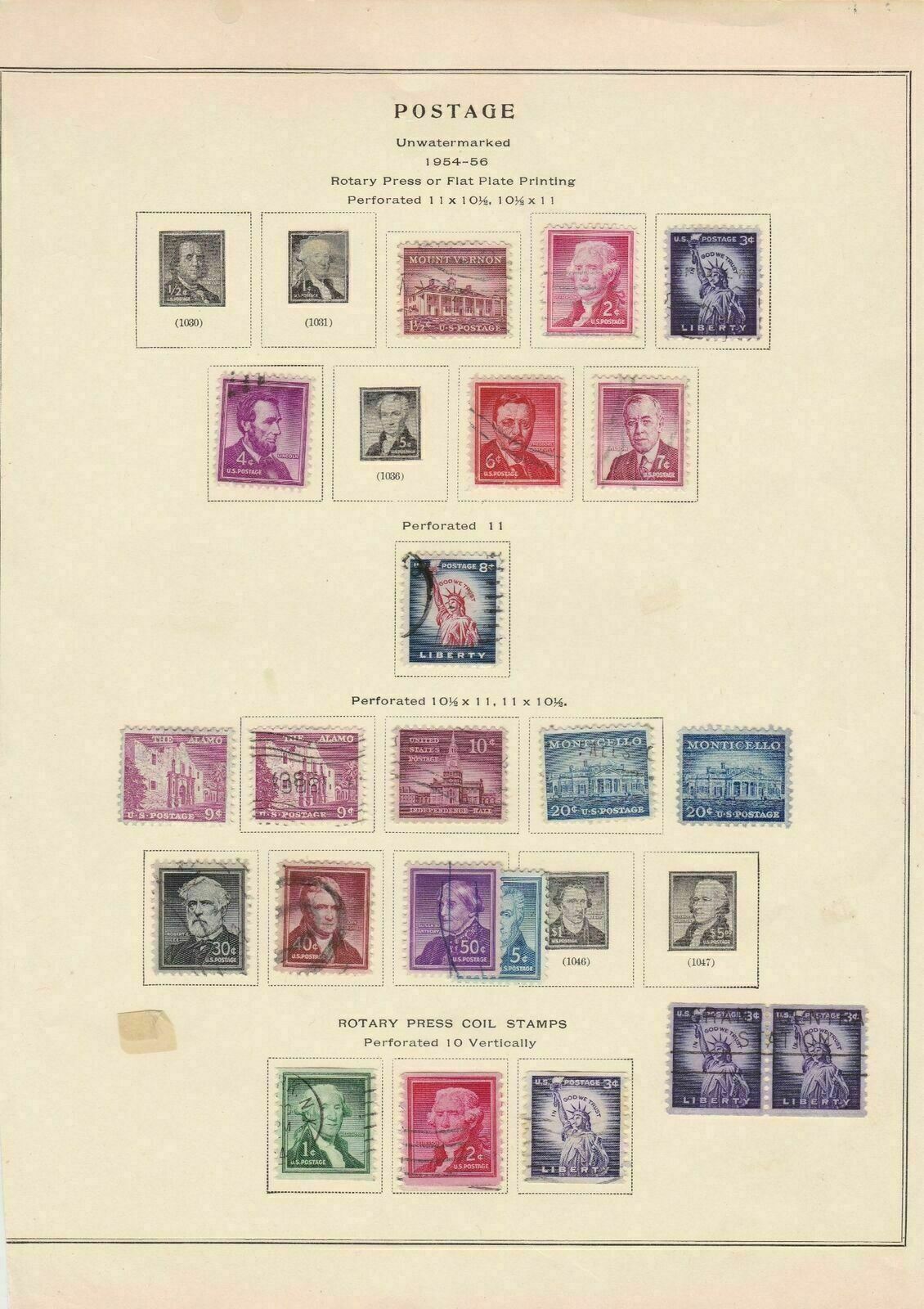 united states of america postage unwatermarked 1954-56 stamps page ref ...