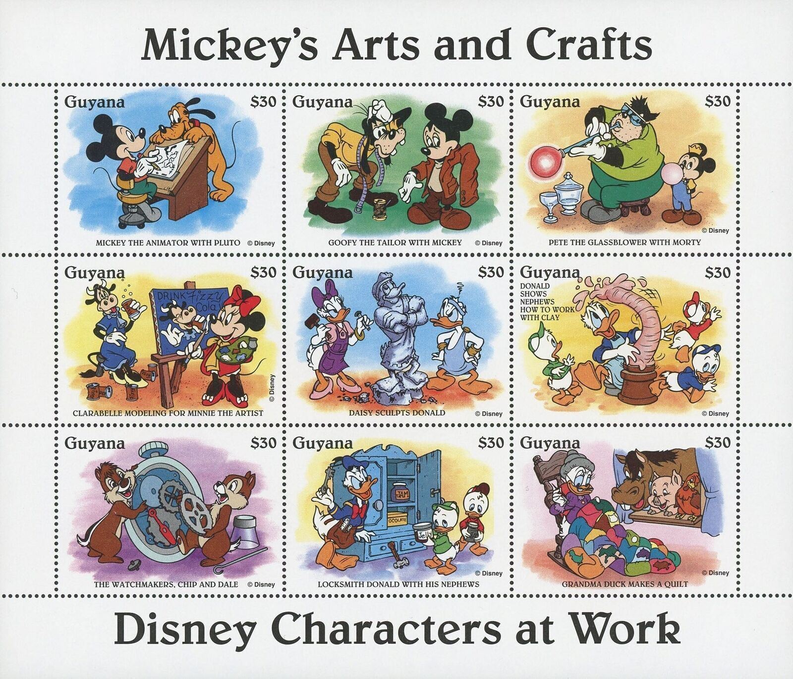 Disney Stamp Mickey Arts and Crafts Disney Sov. Sheet of 8 Stamps Mint ...