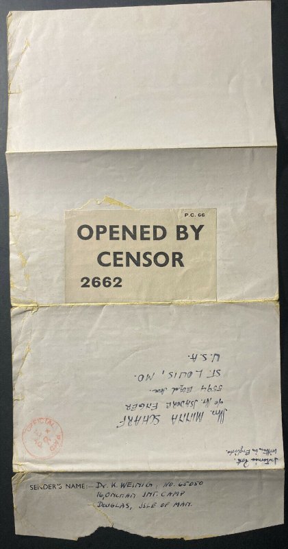 1940 Isle Of Man England Onchan Internment Camp Letter Cover To St ...