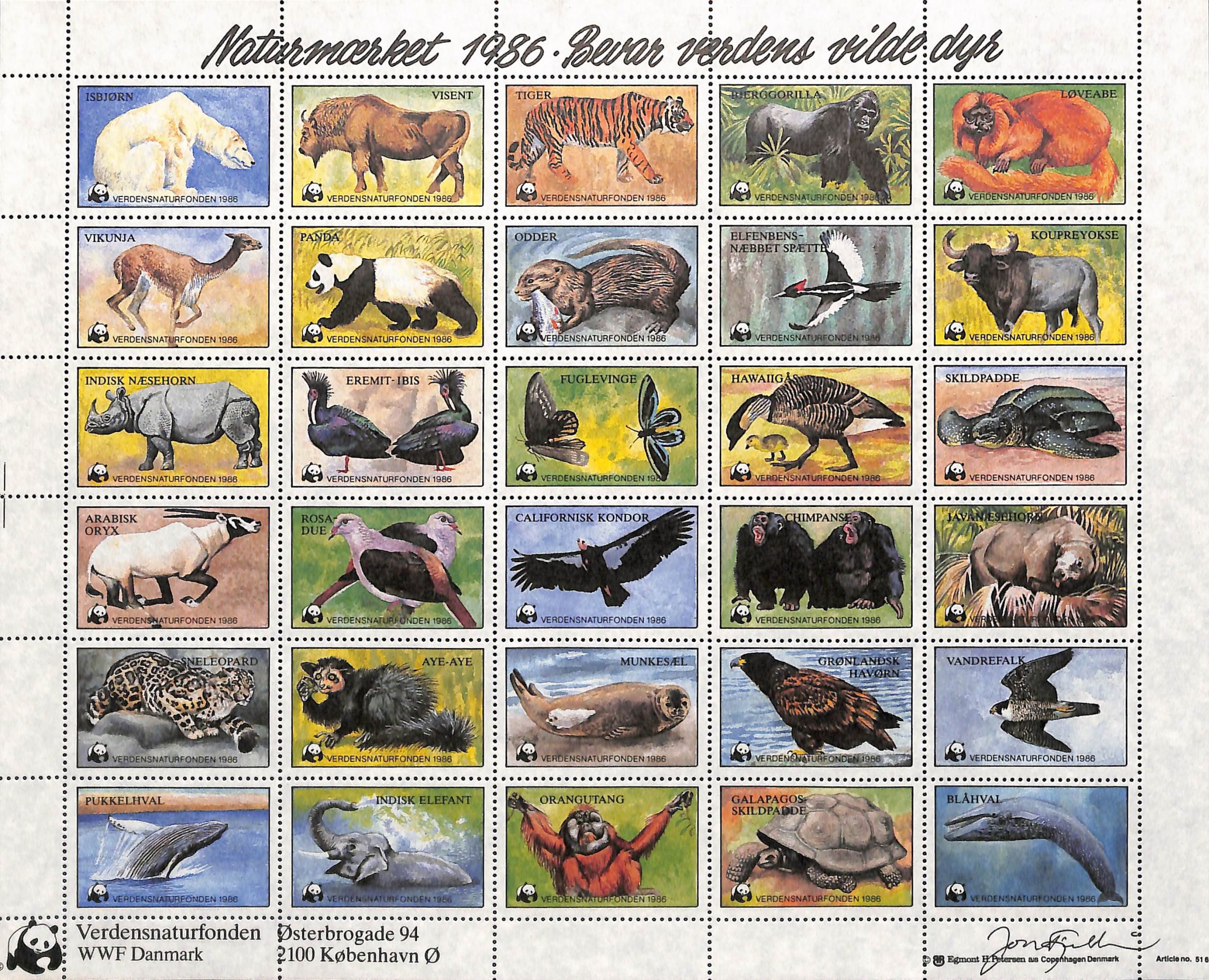 Denmark Danmark WWF Poster stamps seals Protected Wildlife 1986 ...