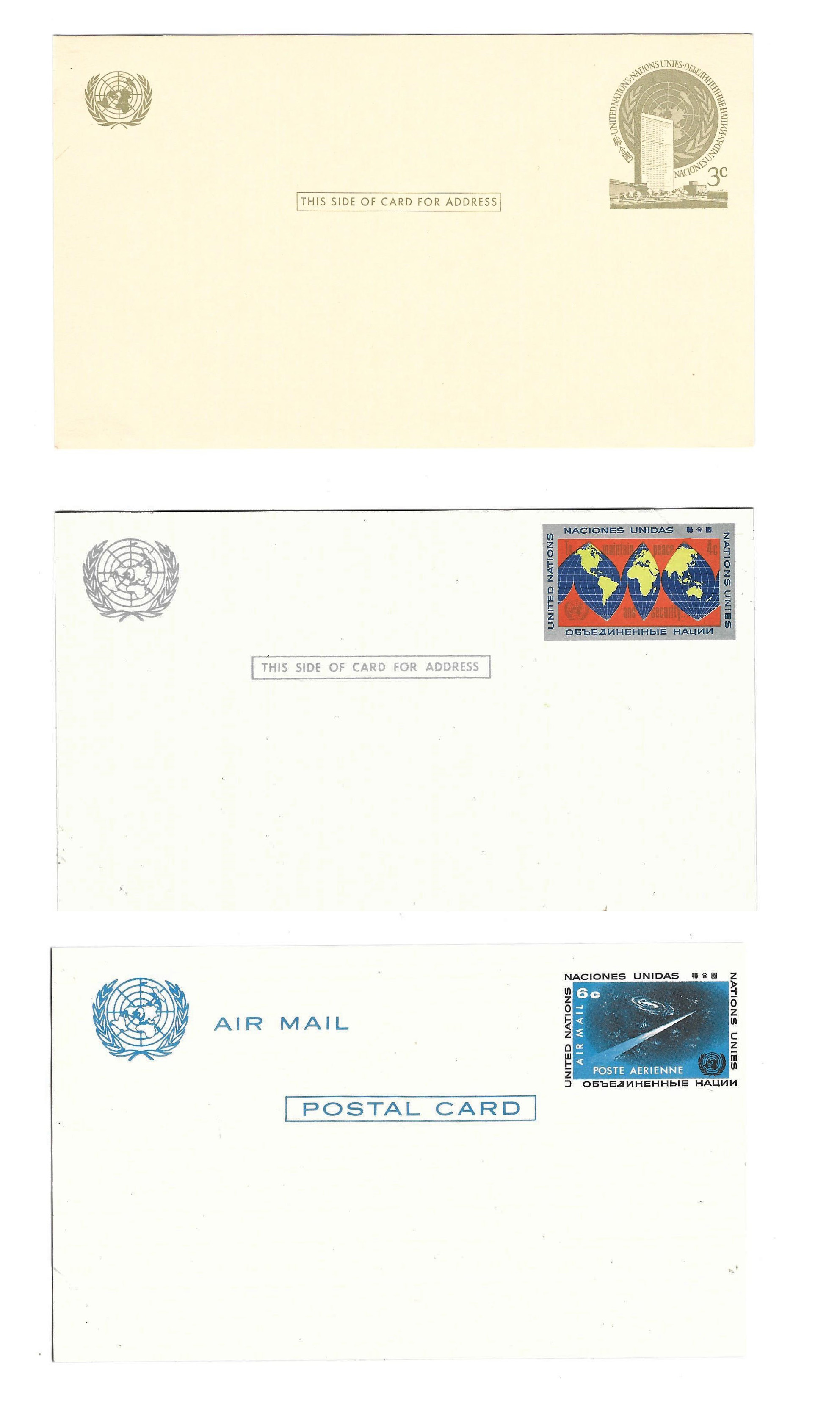 3 UN United Nations 1958 UX2 1963 UX3 UXC4 Postal Cards Mint (1) air ...