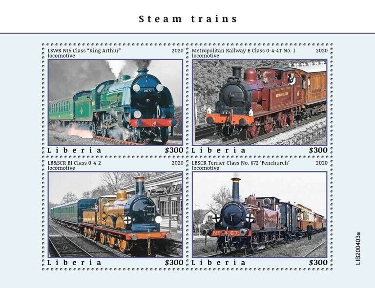 Liberia Steam Trains Stamps 2020 MNH Locomotives King Arthur Railways ...