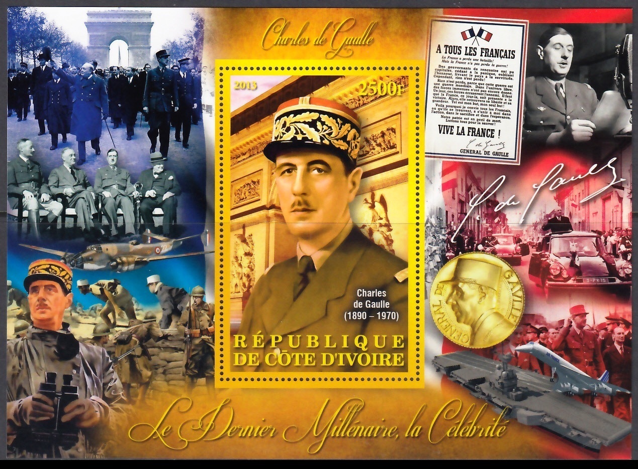 Ivory Coast 2013 World WAR II DE Gaulle Guerre Mondiale [#13193 ...