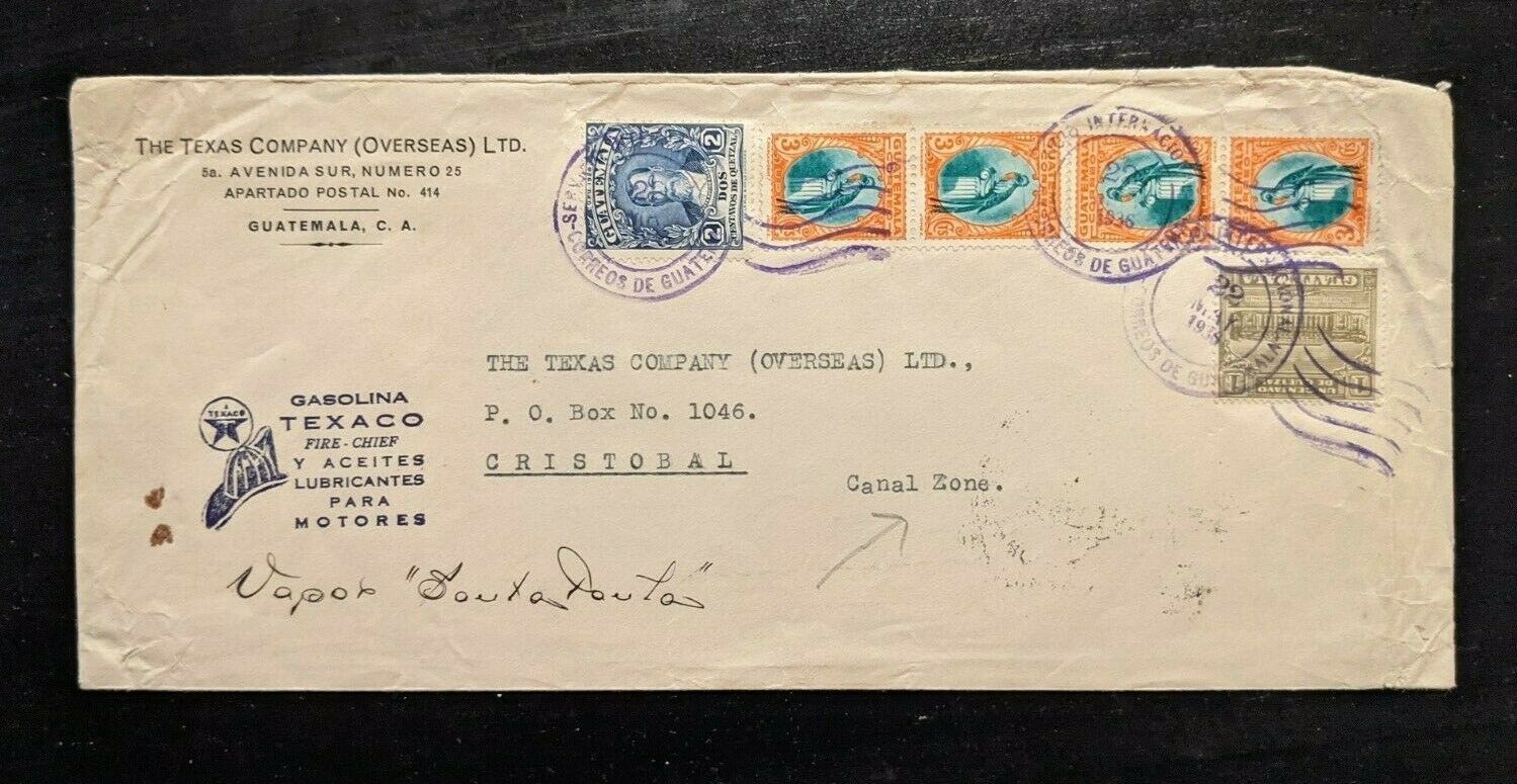 1936 The Texas Company Guatemala Cover to Cristobal Canal Zone Panama ...